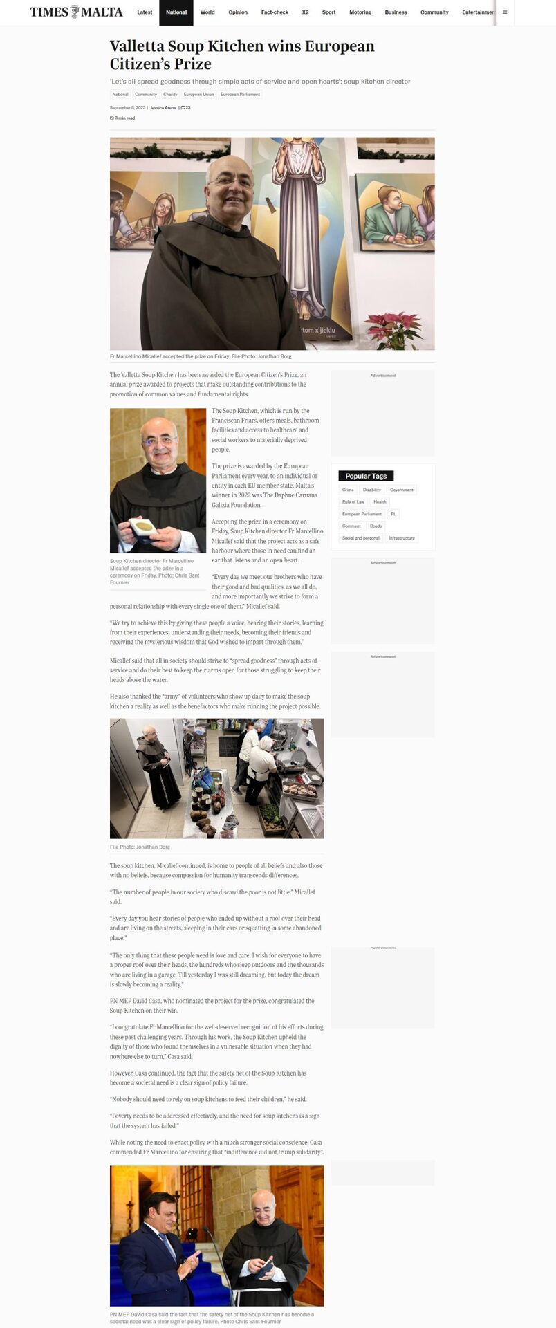 Valletta Soup Kitchen wins European Citizen’s Prize - VON DER HEYDEN GROUP